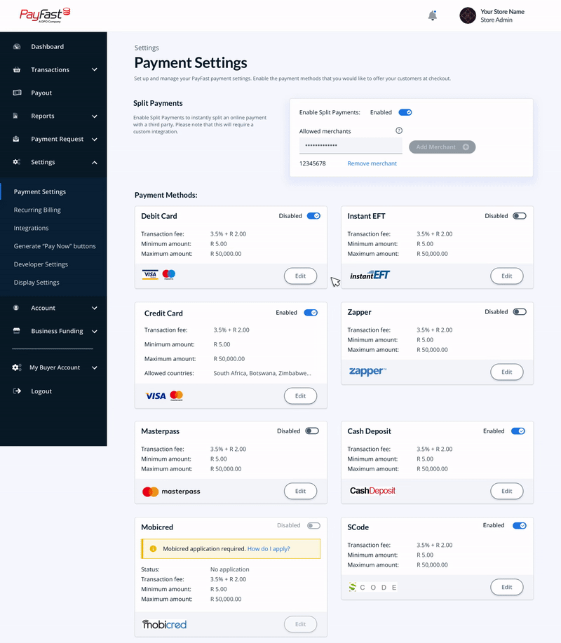 Navigate your Payfast Dashboard